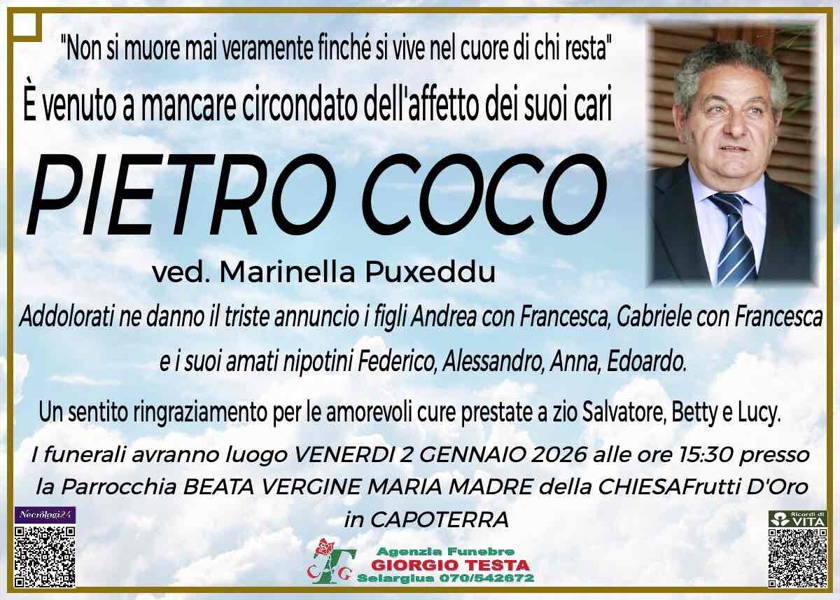 Funerali e annunci funebri a Capoterra | Pietro Coco - Funer24