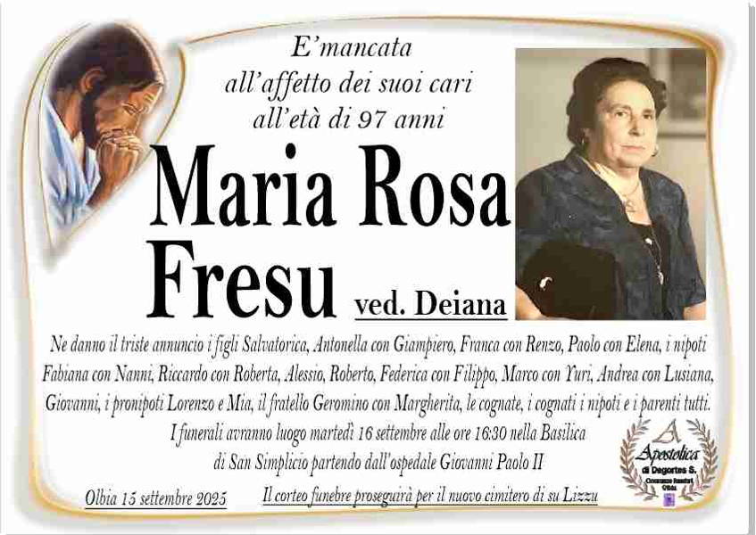 Funerali e annunci funebri a Olbia | Maria Rosa Fresu - Funer24
