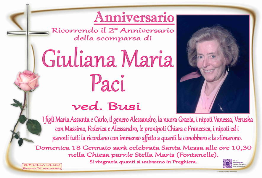 Funerali e annunci funebri a | Giuliana Maria Paci ved. Busi - Funer24