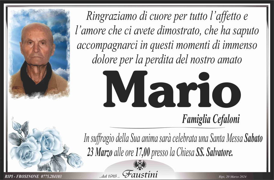 Funerali e annunci funebri a Ripi | Mario Cefaloni - Funer24