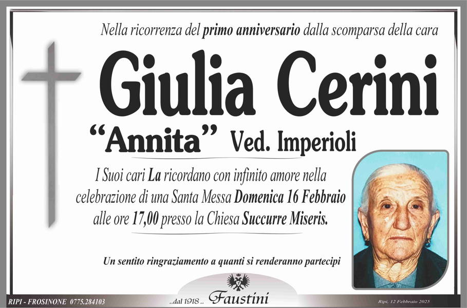 Funerali e annunci funebri a Ripi | Giulia Cerini - Funer24