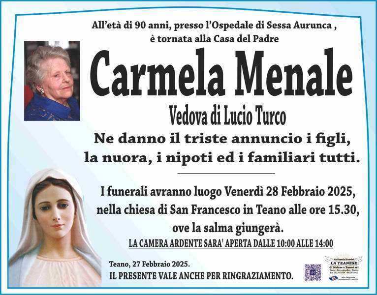 Funerali e annunci funebri a Teano | Carmela Menale - Funer24