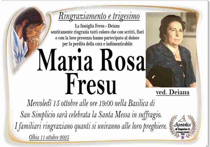 Funerali e annunci funebri a Olbia | Maria Rosa Fresu - Funer24