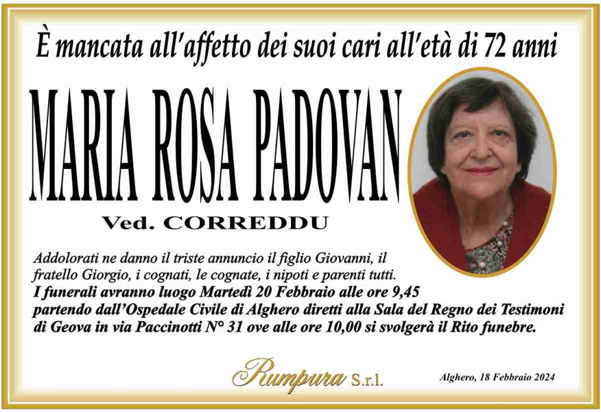 Funerali e annunci funebri a Alghero | Maria Rosa Padovan - Funer24