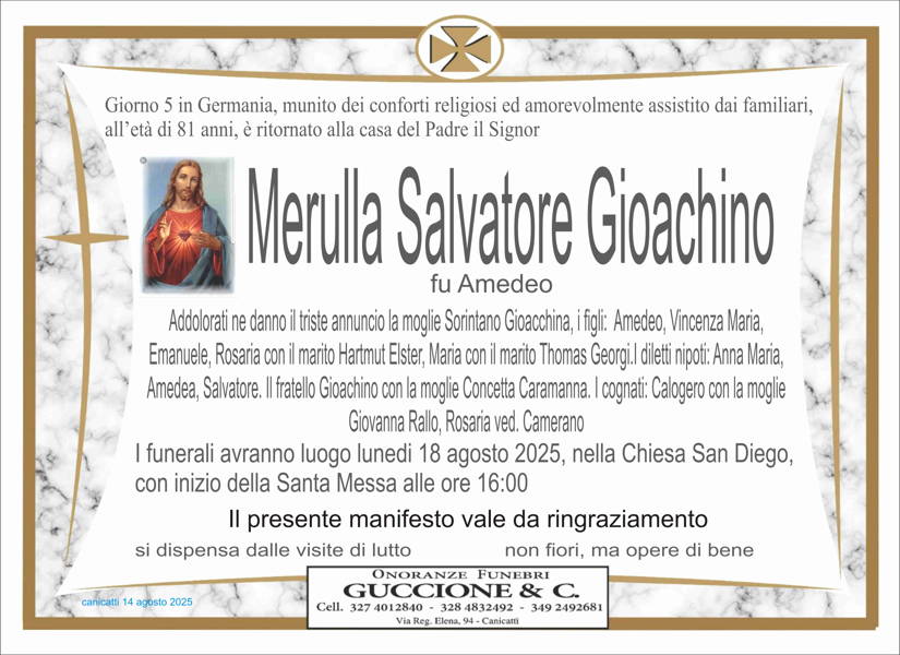 Funerali e annunci funebri a Canicattì | Merulla Salvatore Gioachino ...