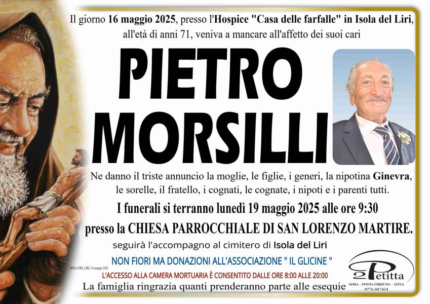 Funerali e annunci funebri a Isola del Liri | Pietro Morsilli - Funer24