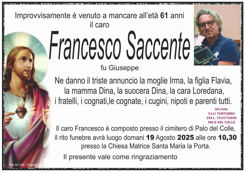 Funerali e annunci funebri a Palo del Colle | Francesco Saccente - Funer24