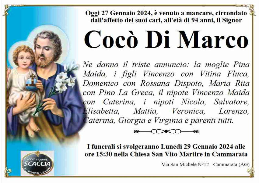 Funerali e annunci funebri a Cammarata | Nicolò Di Marco - Funer24