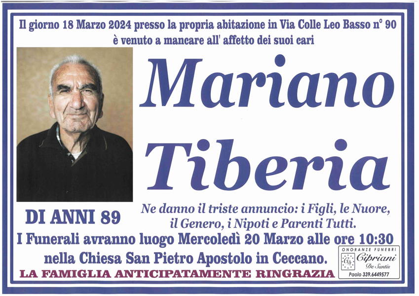 Funerali e annunci funebri a Ceccano | Mariano Tiberia - Funer24