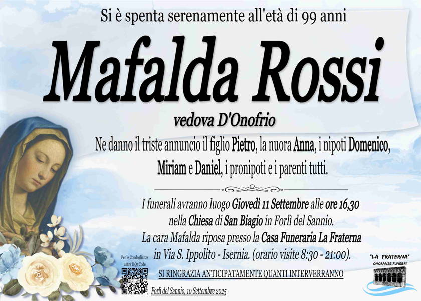 Funerali e annunci funebri a Forlì del Sannio | Mafalda Rossi - Funer24