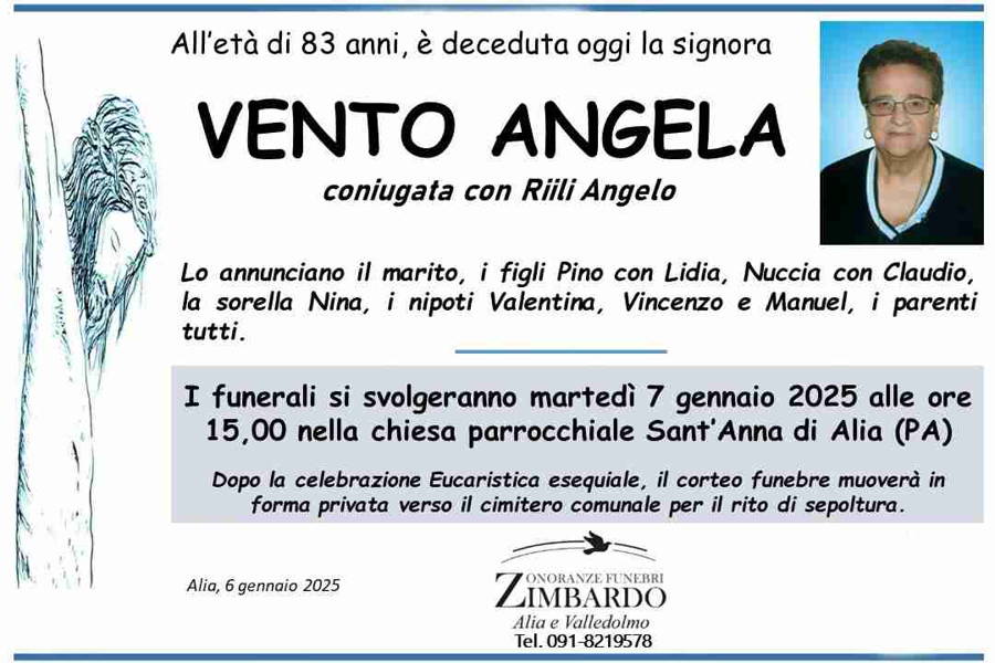 Funerali e annunci funebri a Alia | Angela Vento - Funer24
