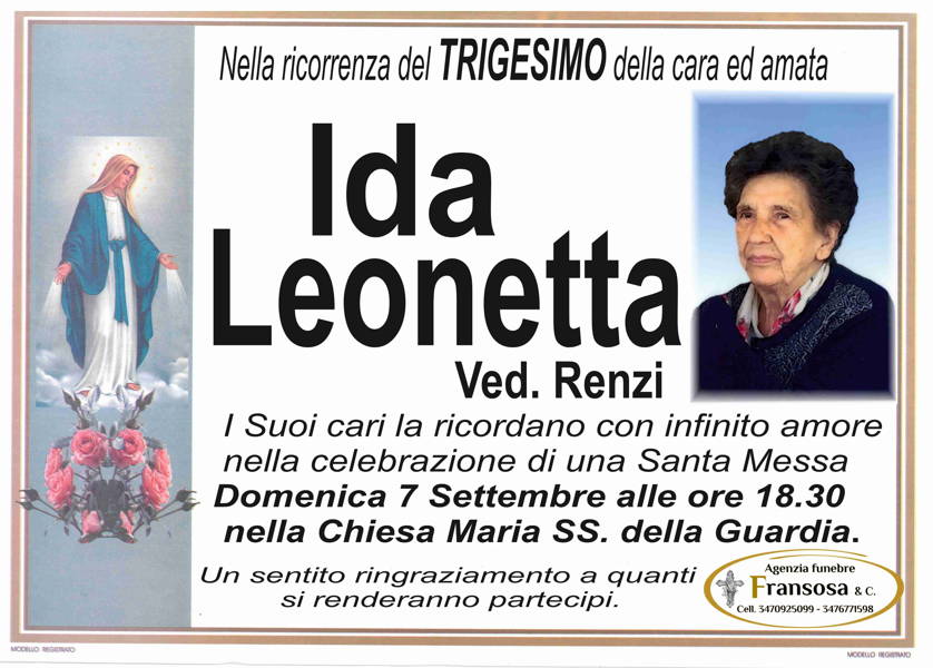 Funerali e annunci funebri a | Ida Leonetta - Funer24