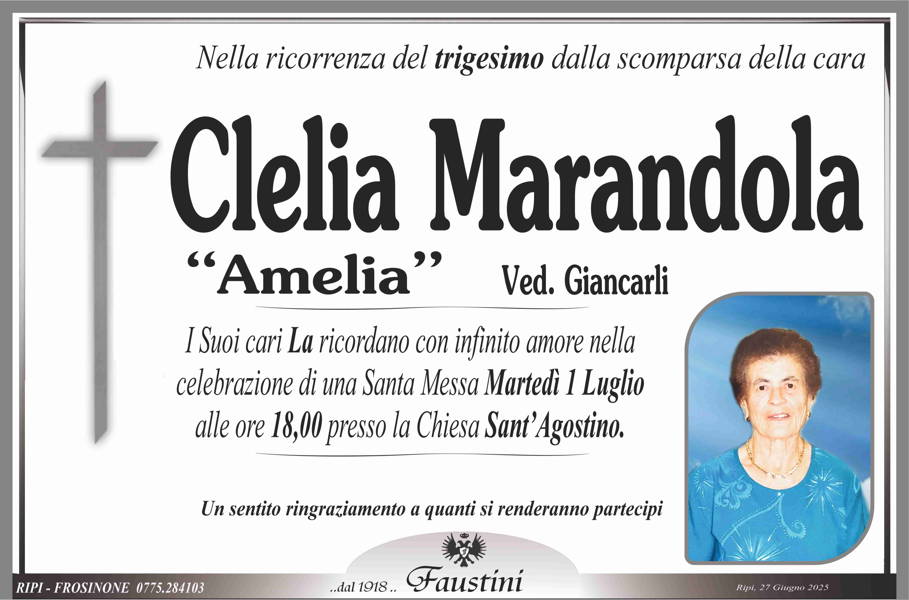 Funerali e annunci funebri a Ripi | Clelia Marandola "Amelia" - Funer24