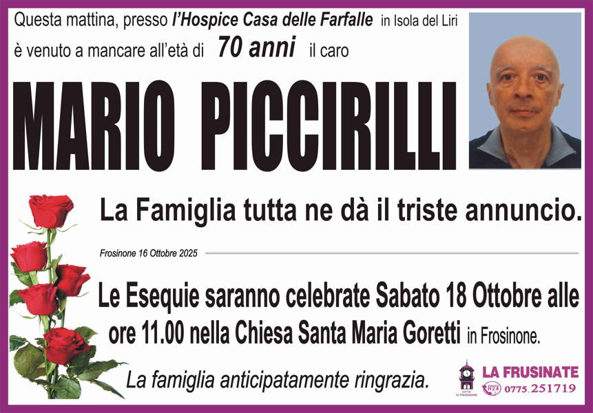 Funerali e annunci funebri a Frosinone | Mario Piccirilli - Funer24
