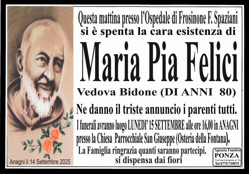 Funerali e annunci funebri a Colleferro | Maria Pia Felici - Funer24