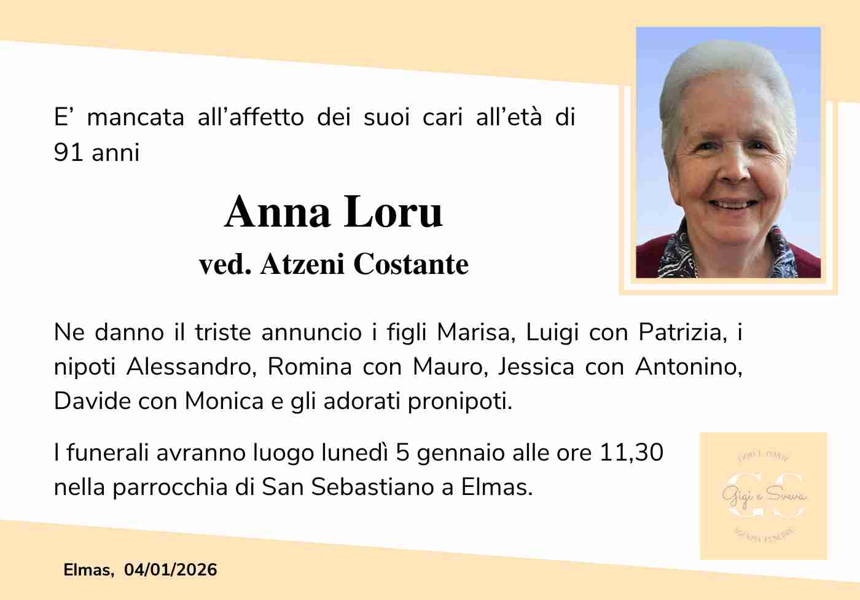 Funerali e annunci funebri a Elmas | Anna Loru - Funer24