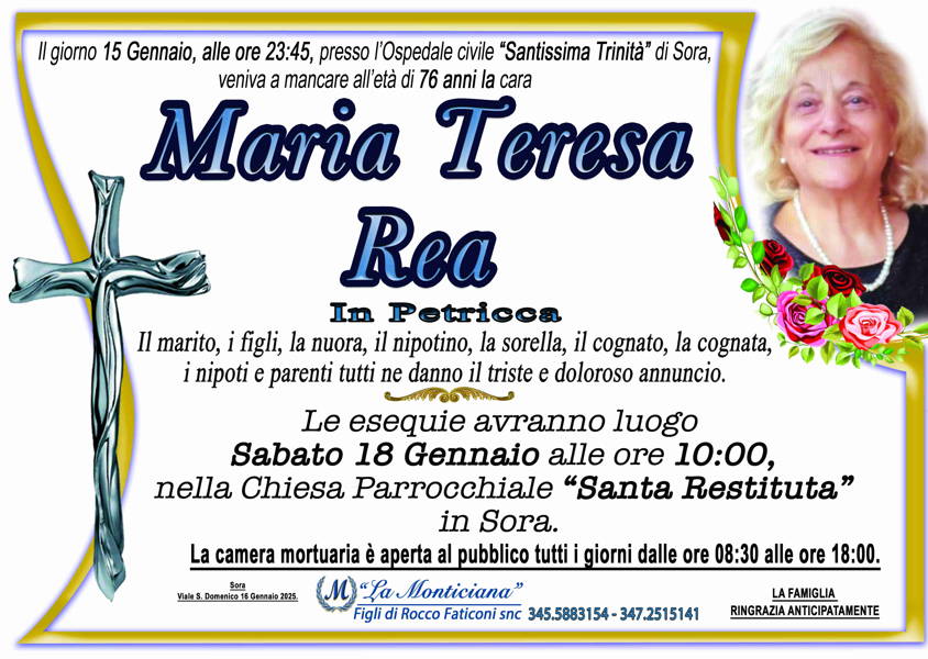 Funerali e annunci funebri a Sora | Maria Teresa Rea - Funer24
