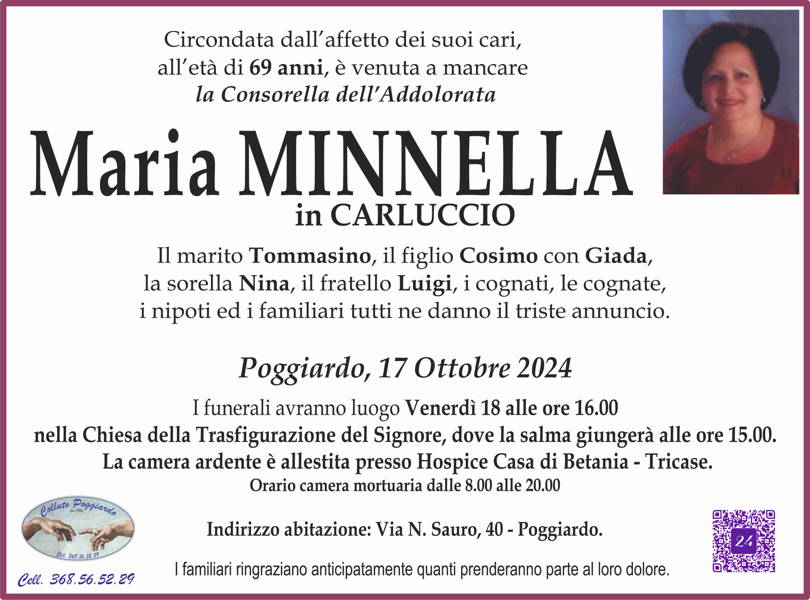 Funerali e annunci funebri a Poggiardo | Maria Minnella - Funer24