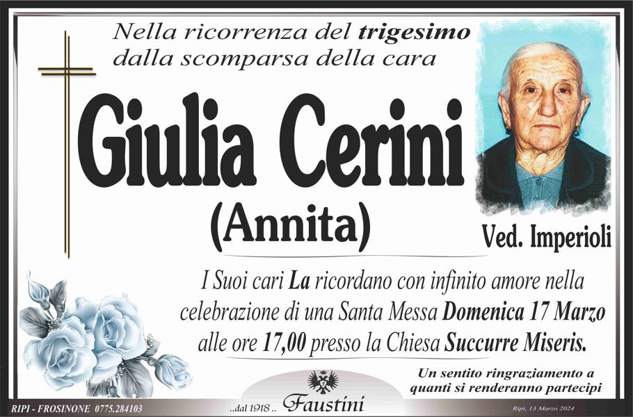Funerali e annunci funebri a Ripi | Giulia Cerini - Funer24