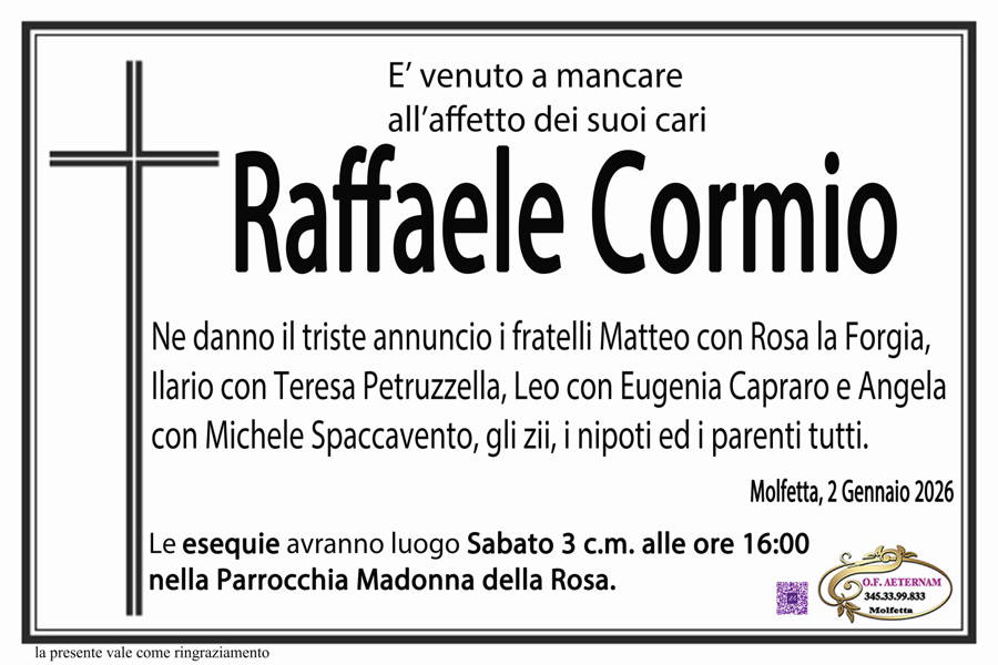 Funerali e annunci funebri a Molfetta | Raffaele Cormio - Funer24