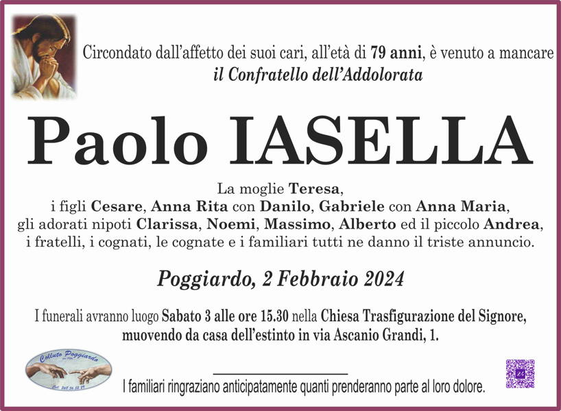 Funerali e annunci funebri a Poggiardo | Paolo Iasella - Funer24