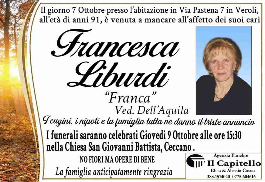 Funerali e annunci funebri a Veroli | Francesca Liburdi - Funer24