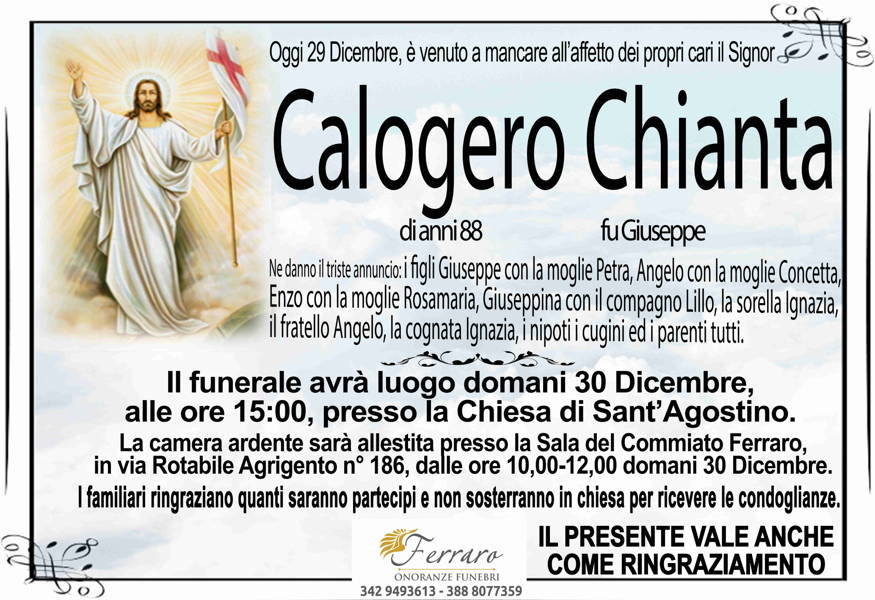 Funerali e annunci funebri a Naro | Calogero Chianta - Funer24