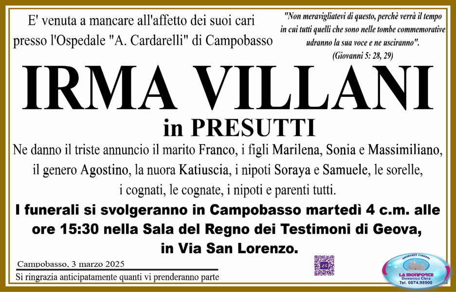 Funerali e annunci funebri a Campobasso | Irma Villani - Funer24